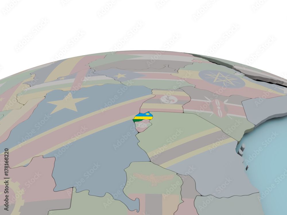 Political map of Rwanda on globe with flag Stock Illustration | Adobe Stock
