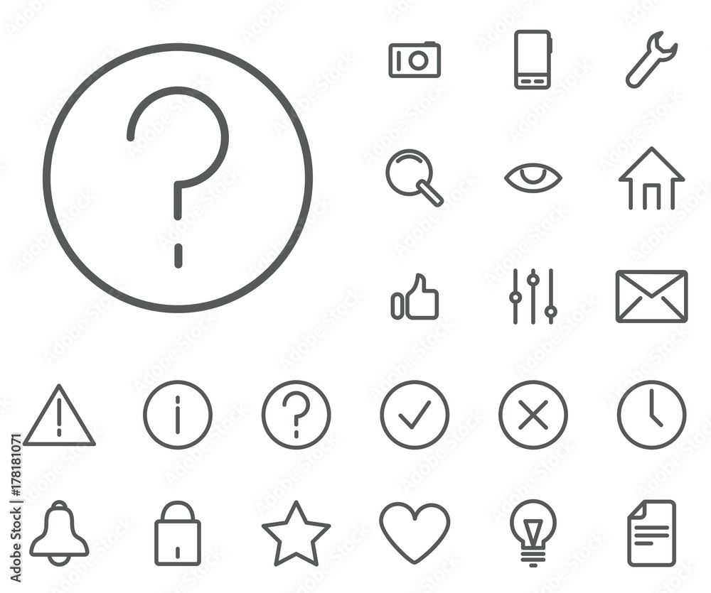 Question mark icon in set on the white background. Universal linear ...