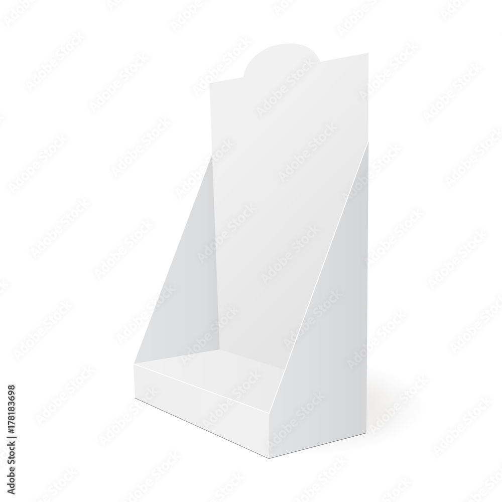 Cardboard POS display mockup with rounded top - half side view. Vector ...