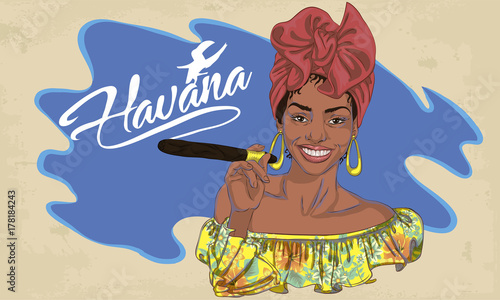 cuban woman face. cartoon vector illustration for music poster Stock ...