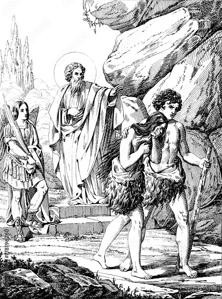The expulsion from Paradise of Adam and eve. Stock Illustration | Adobe ...