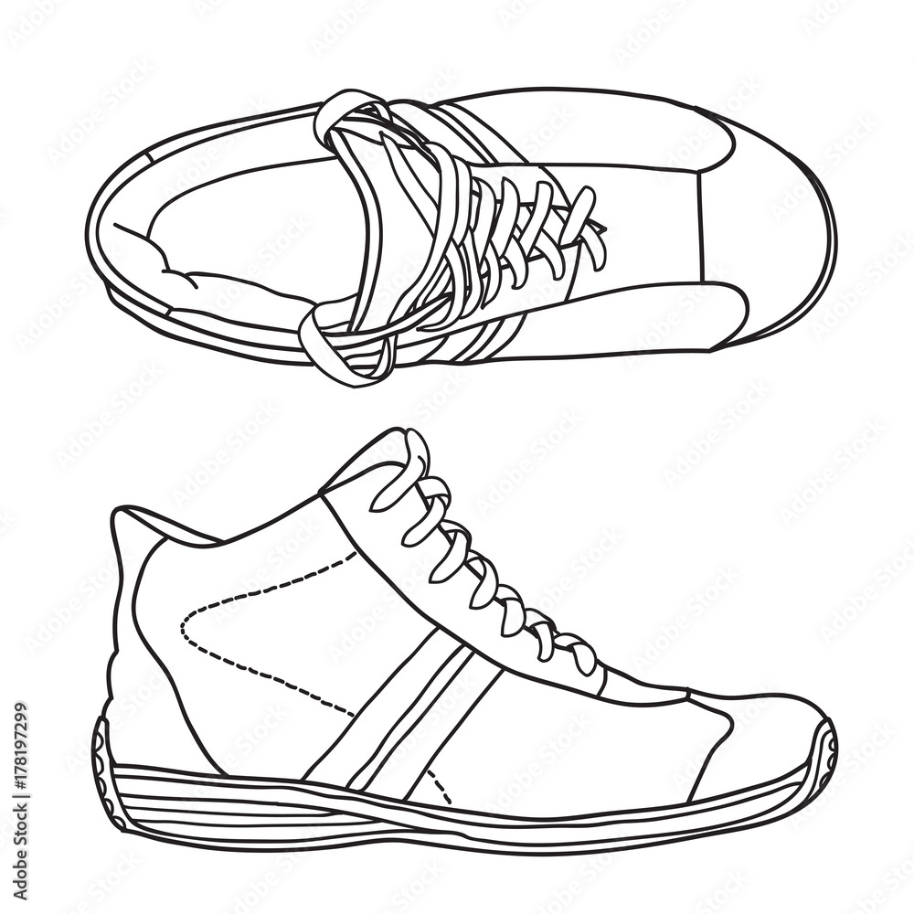 Hand drawn outline boots, gym shoes. Doodle vector illustration. Stock ...