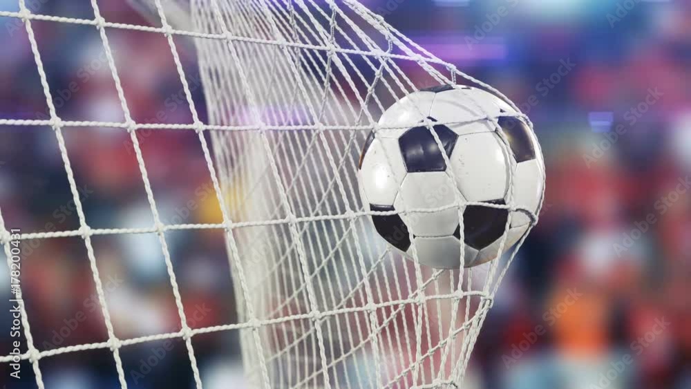 Beautiful Soccer Ball flies into Goal Net in Slow Motion. Football 3d ...