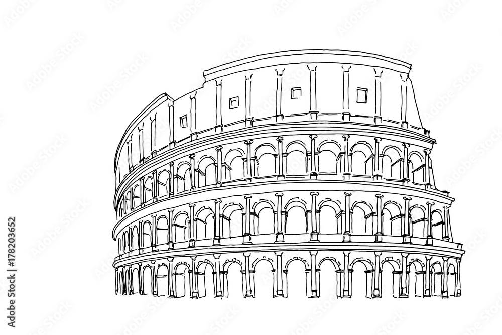 Vector sketch of The Coliseum or Flavian Amphitheatre, Rome, Italy ...
