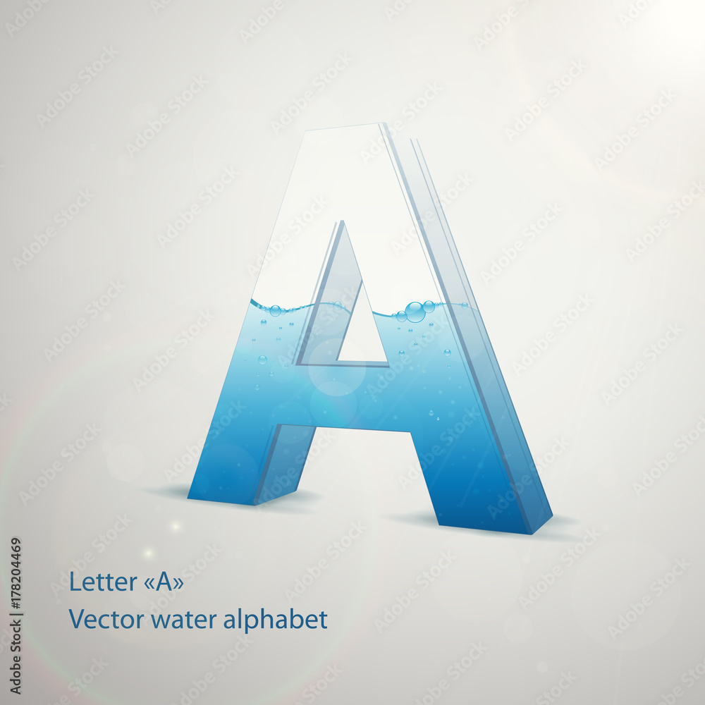 Vector water alphabet on gray background. Letter A. EPS 10 template for ...