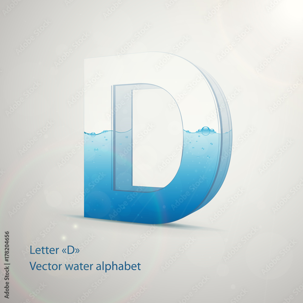 Vector water alphabet on gray background. Letter D. EPS 10 template for ...
