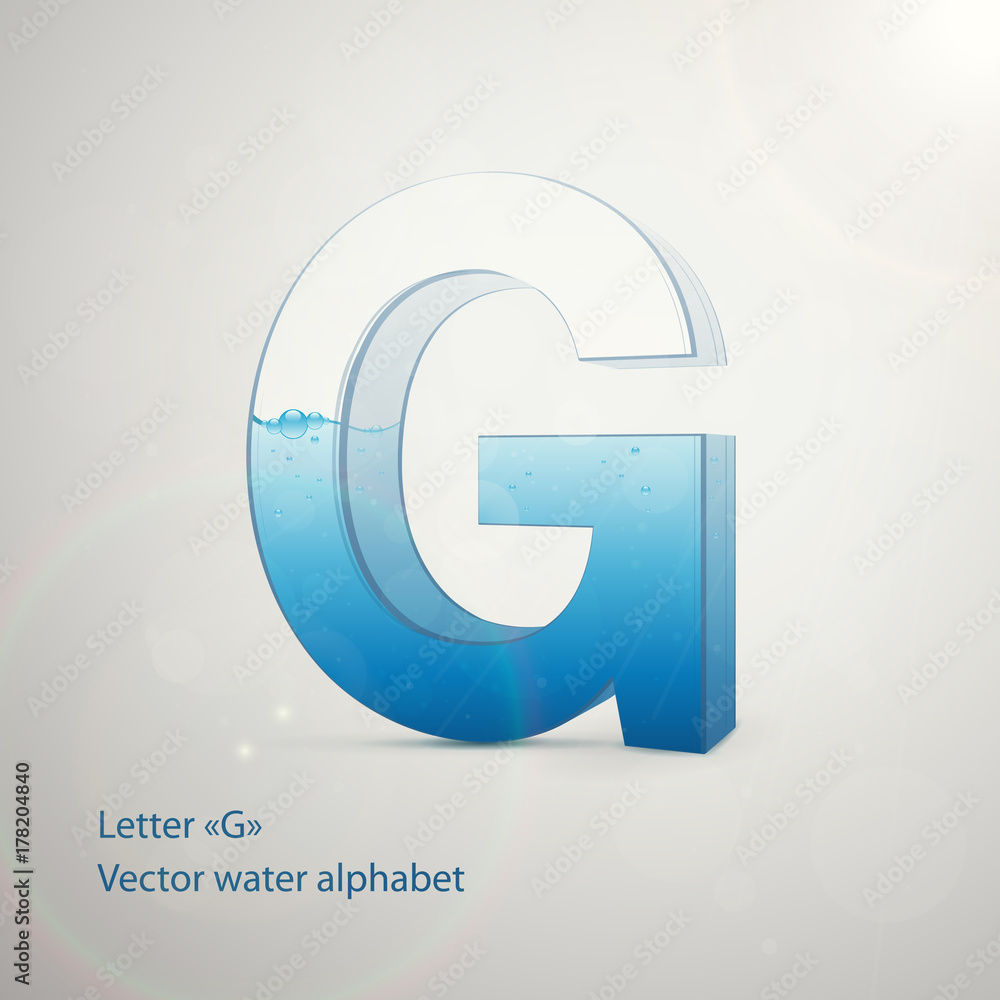 Vector water alphabet on gray background. Letter G. EPS 10 template for ...