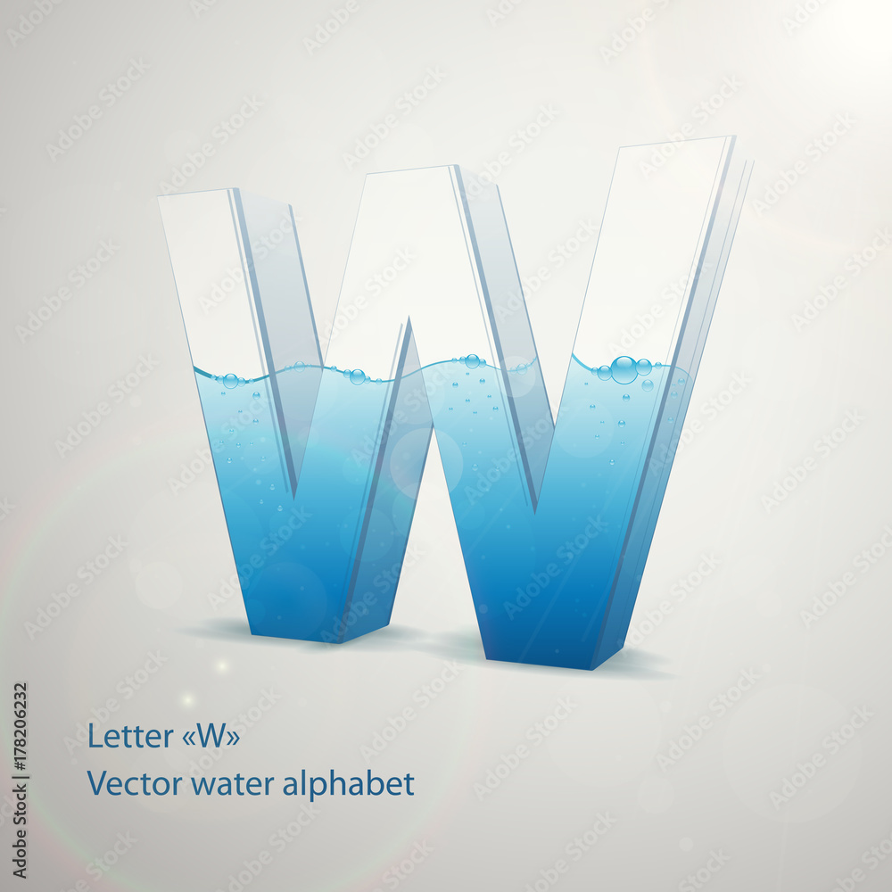 Vector water alphabet on gray background. Letter W. EPS 10 template for ...