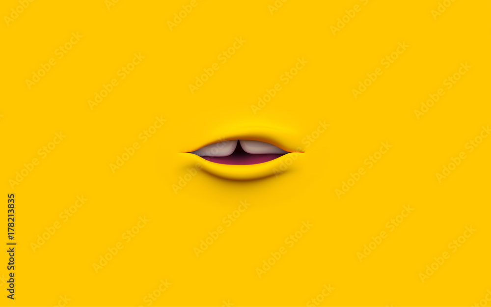 Mouth of character on a yellow background. Mimicry face of a cartoon ...