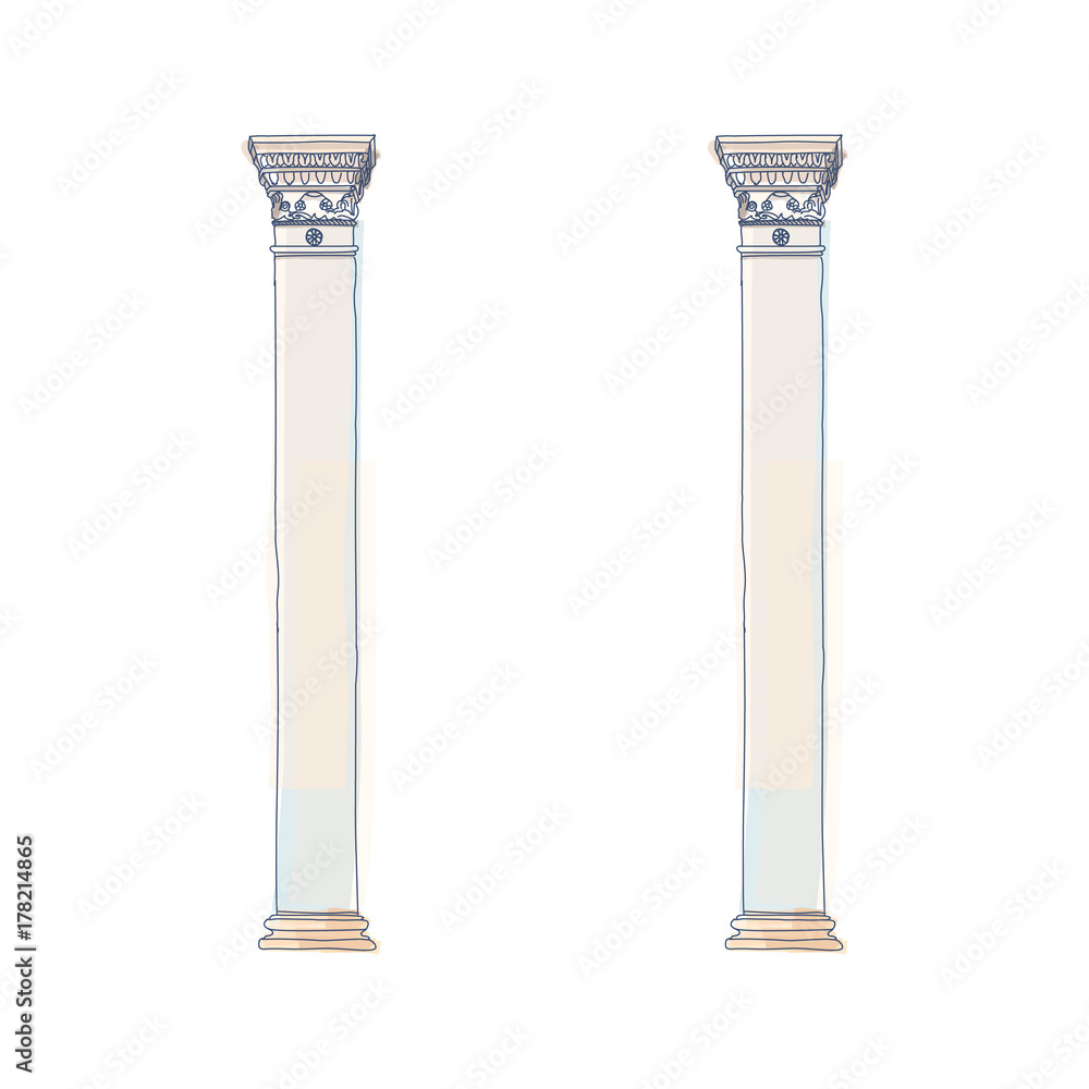 Stylized Greek doodle column Doric Ionic Corinthian columns. Vector ...