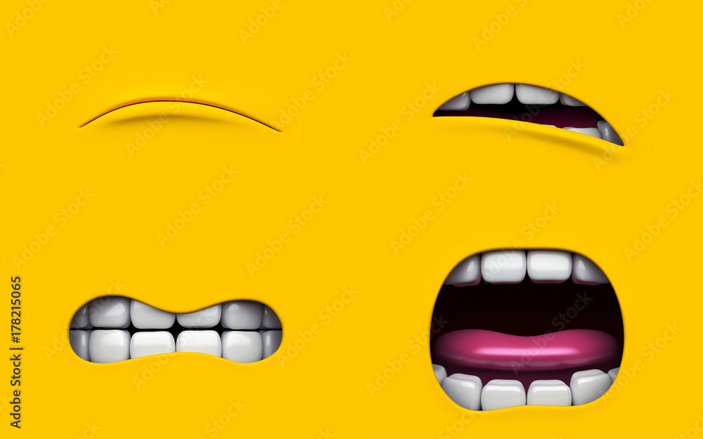 Set Mouth of character on a yellow background. Mimicry face of a ...