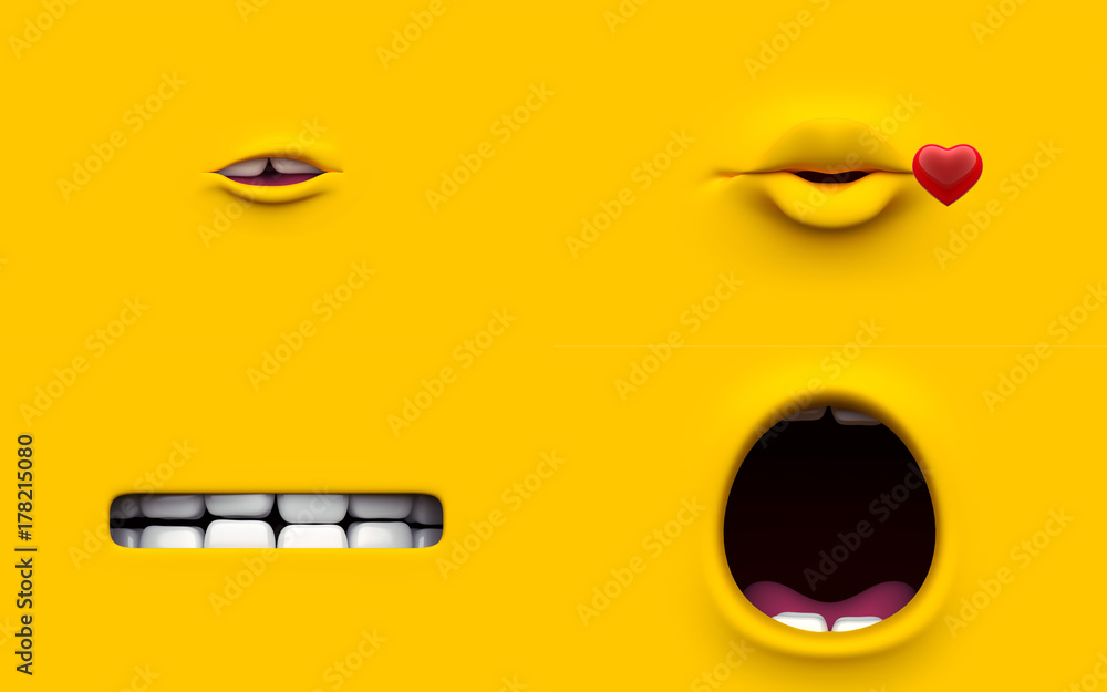 Set Mouth of character on a yellow background. Mimicry face of a ...