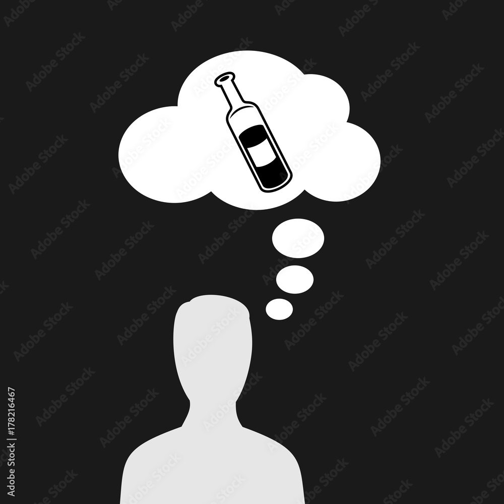 Problem of alcoholism and alcohol dependence. Alcholic is thinking ...