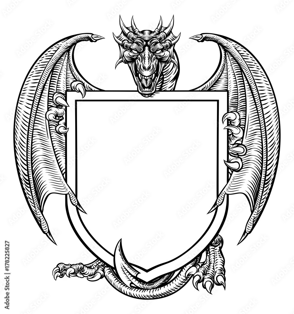 Dragon Crest Coat of Arms Shield Heraldic Emblem Stock Vector | Adobe Stock