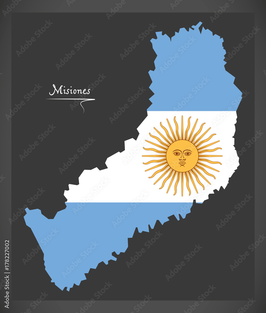 Misiones map of Argentina with Argentinian national flag illustration ...