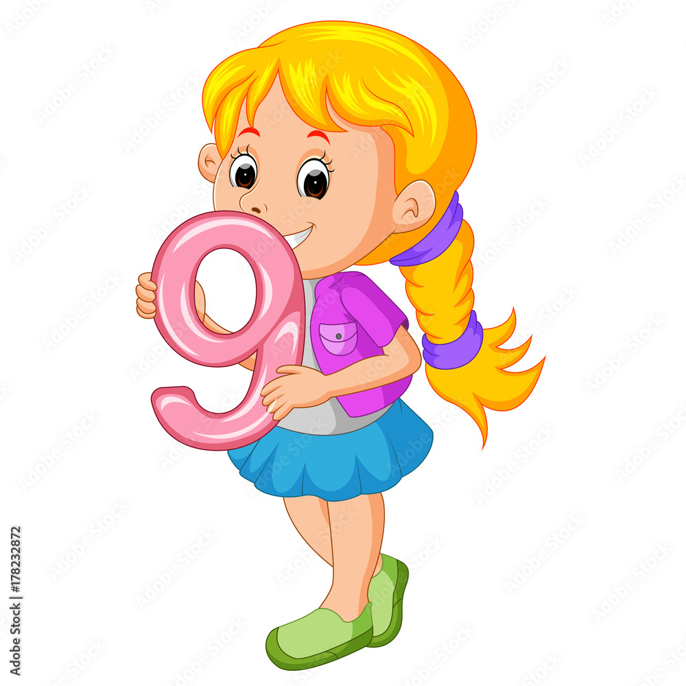 cute child holding balloon with number nine Stock Vector | Adobe Stock