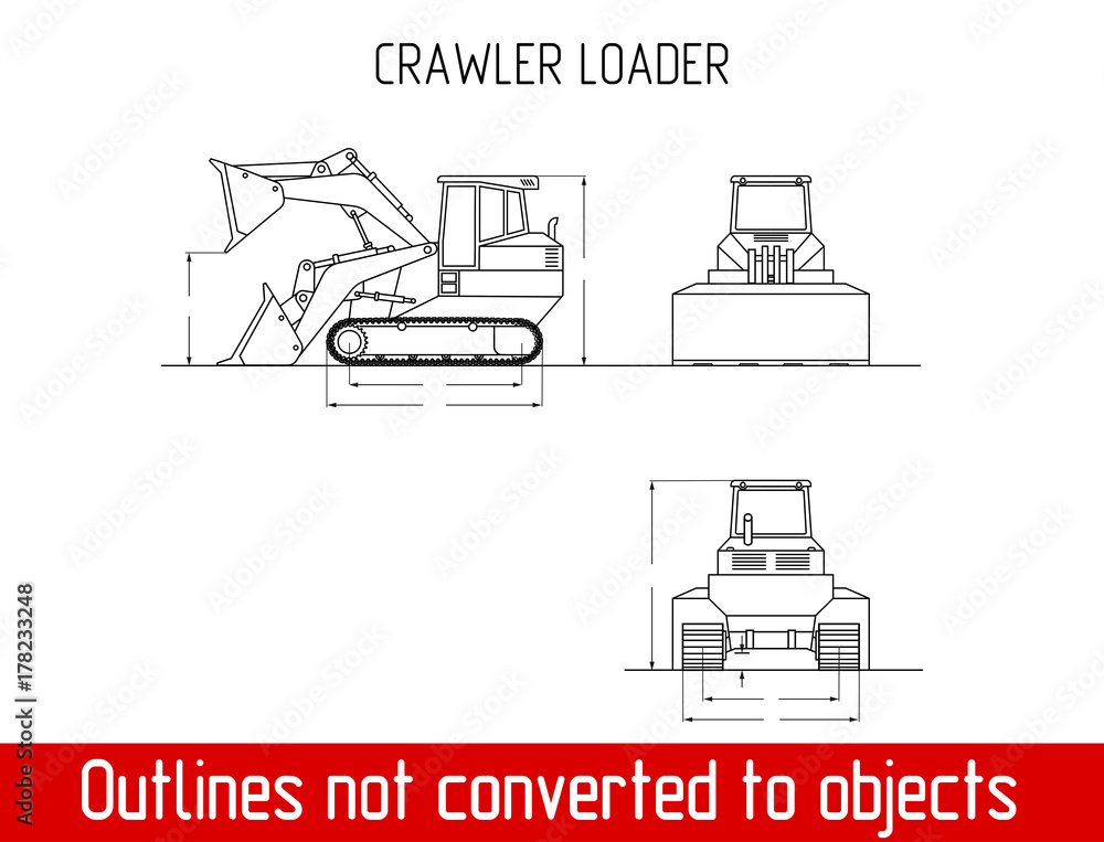 typical crawler loader overall dimensions outline blueprint template ...