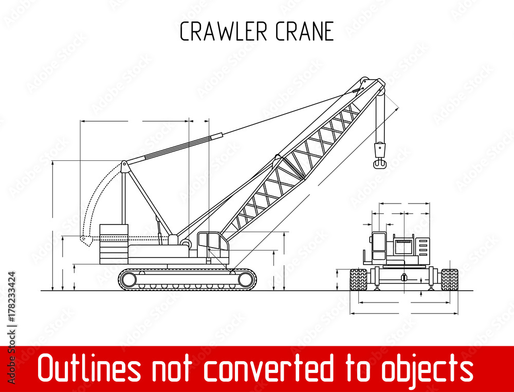 typical crawler crane overall dimensions outline blueprint template ...