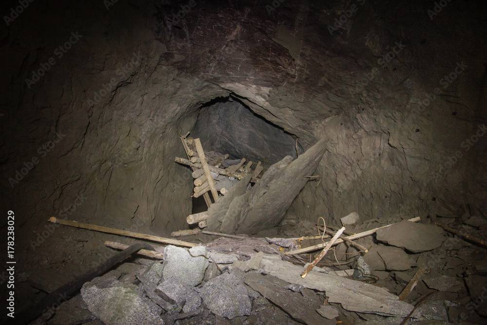 Underground abandoned ore mine shaft tunnel gallery collapsed Stock ...