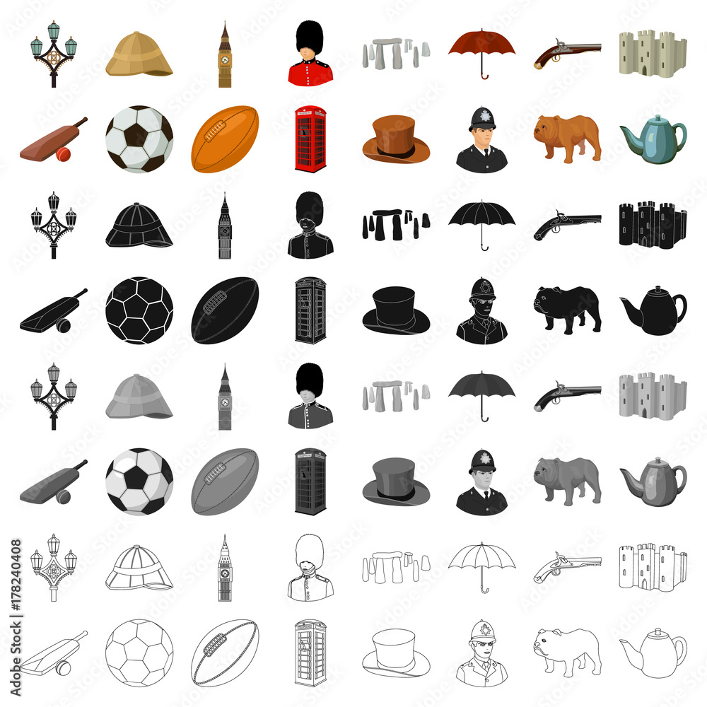 England country set icons in cartoon style. Big collection of England ...