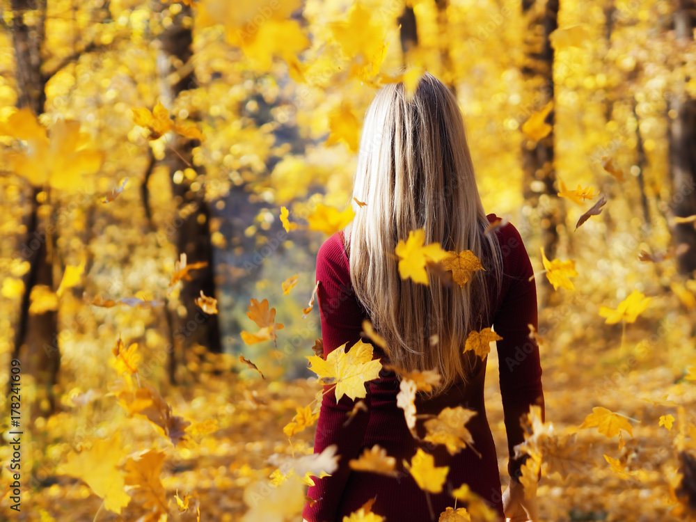 Girl In Falling Leaves Photography