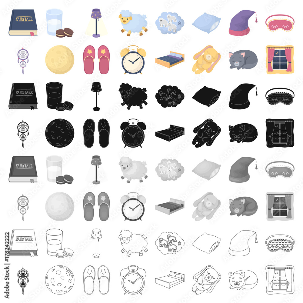 Sleep and rest set icons in cartoon style. Big collection of sleep and ...
