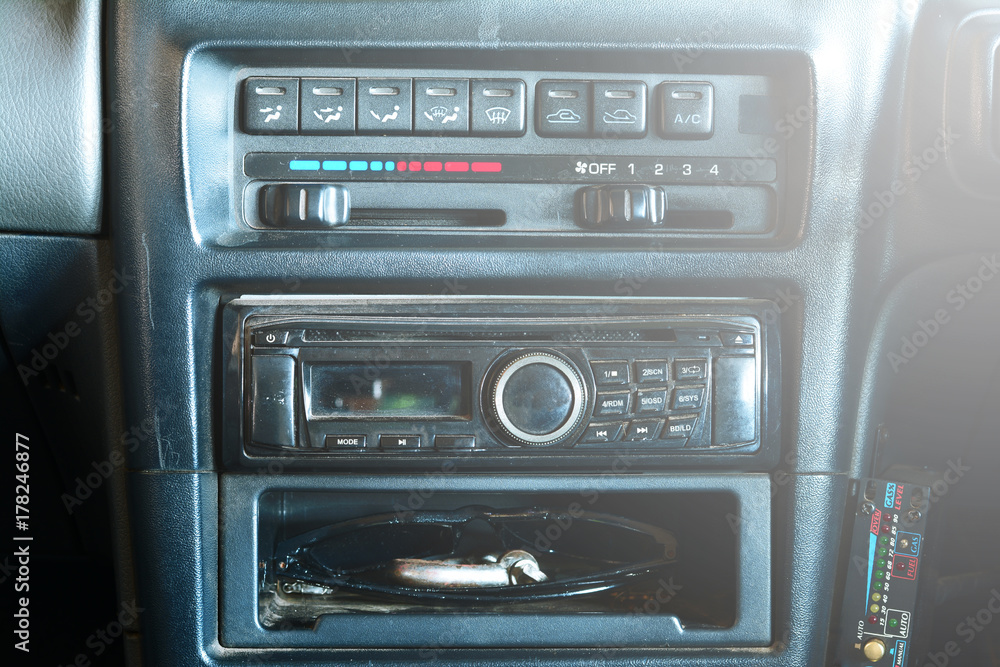 the display of console of the old car,the equipment , accessory and ...