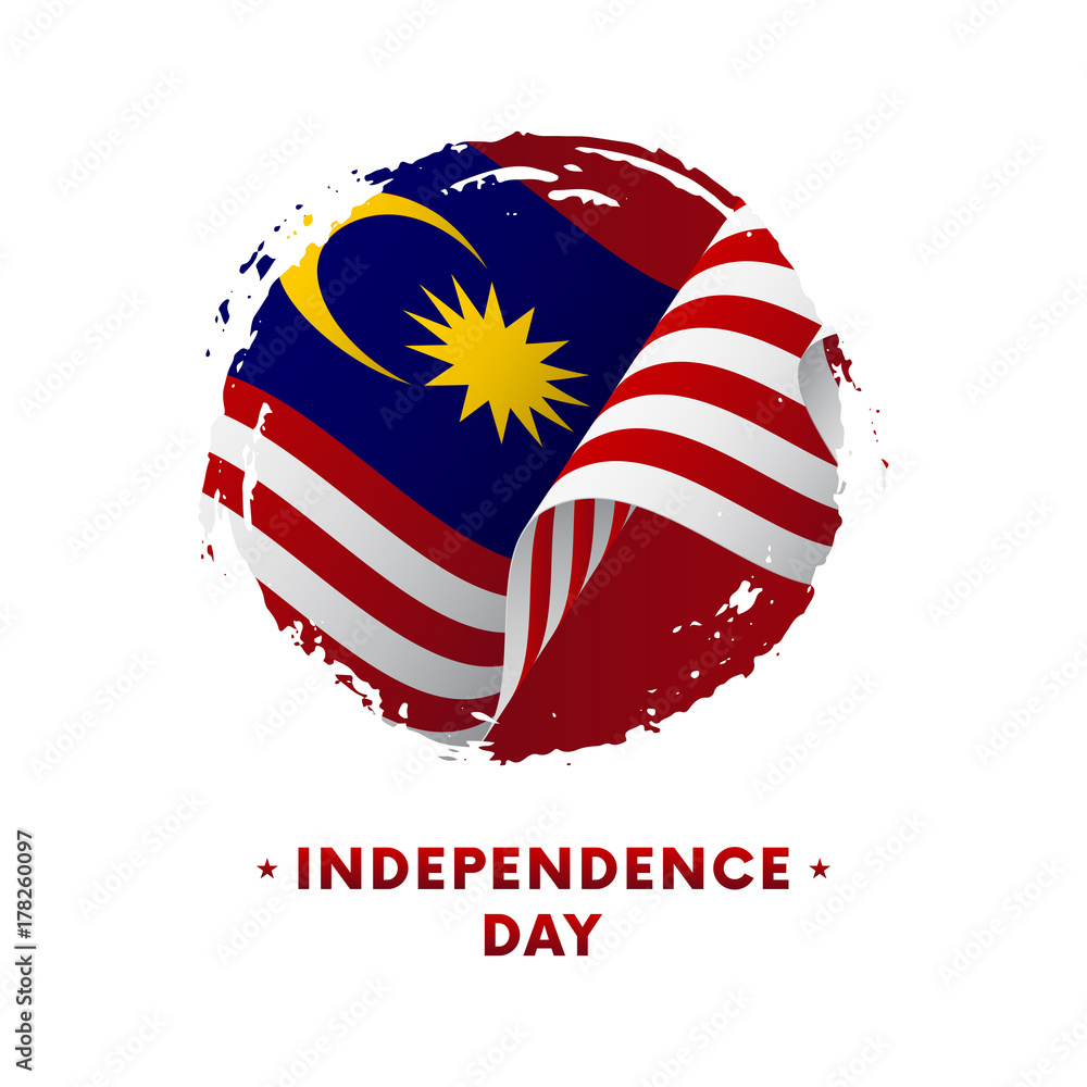 Banner or poster of Malaysia Independence Day celebration. Waving flag ...