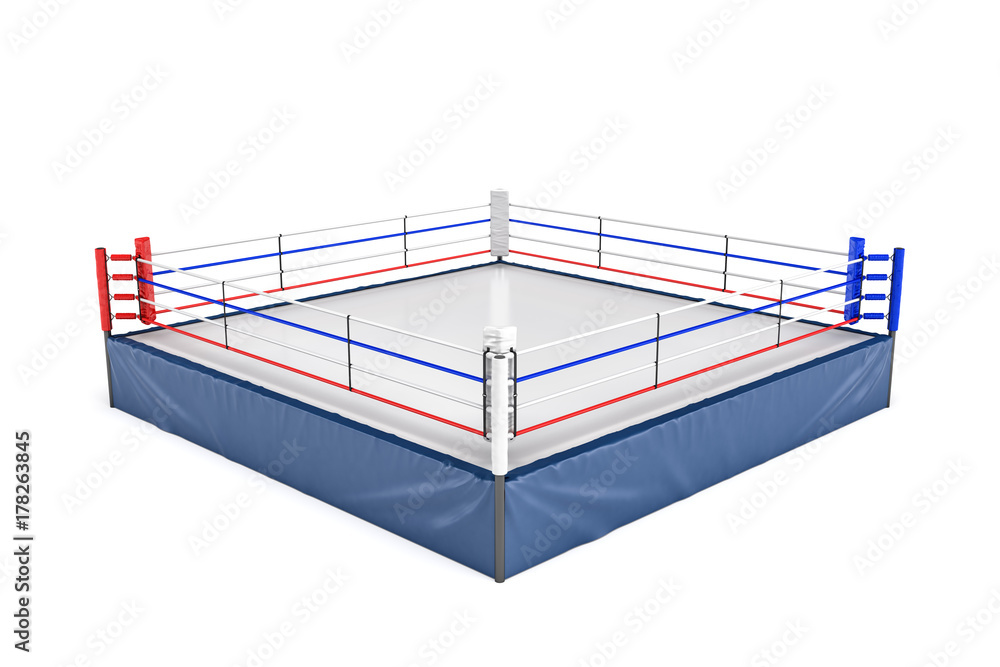 3d rendering of an empty boxing ring in side view to its corner ...