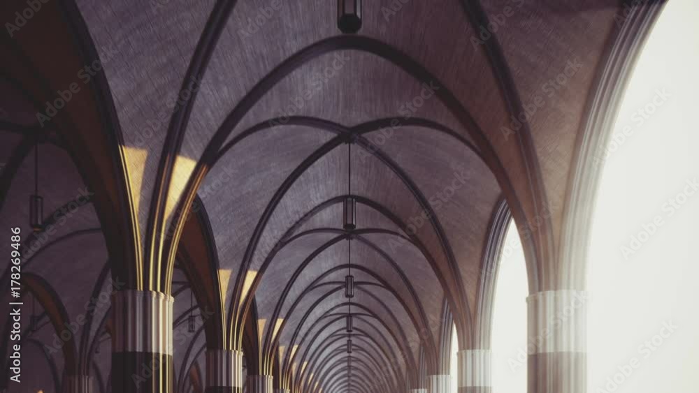 Gothic style ceiling Loopable animation. Architectural background ...