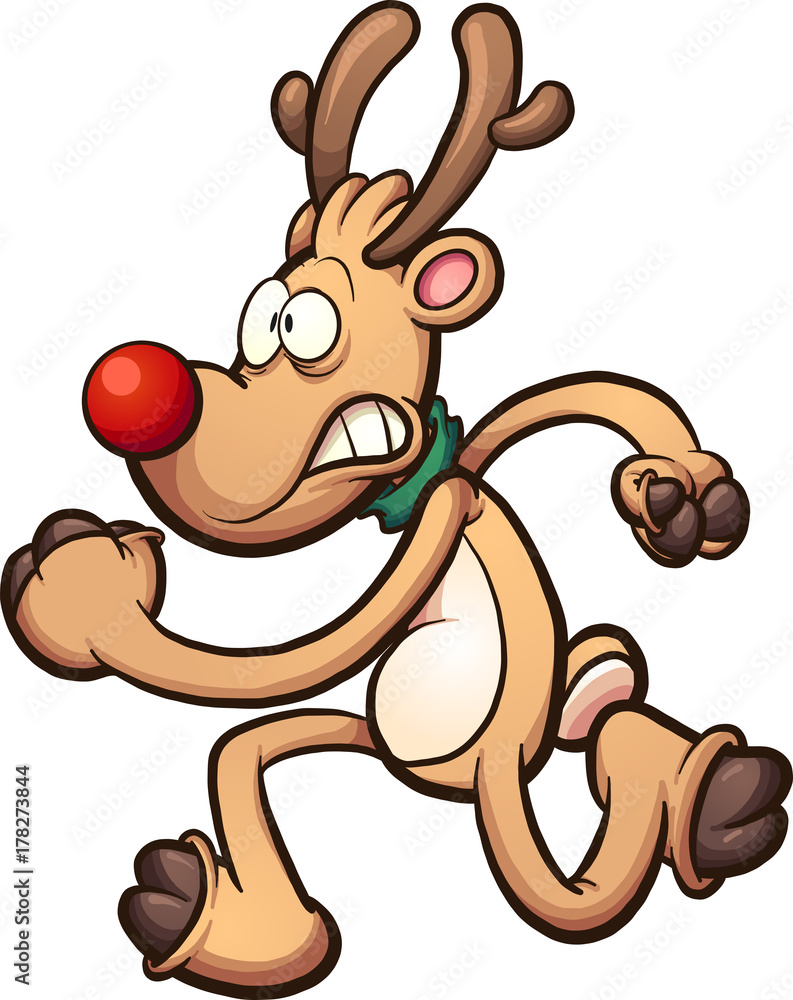 Christmas reindeer running scared. Vector clip art illustration with ...