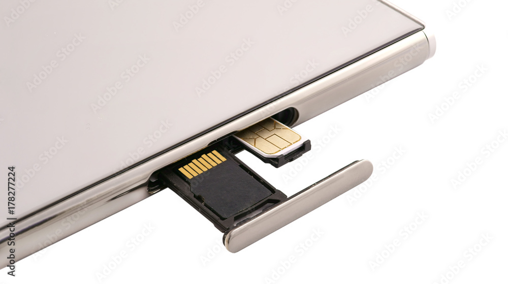 Nano SIM and memory card with ejector pin and tray for smartphone. dual ...
