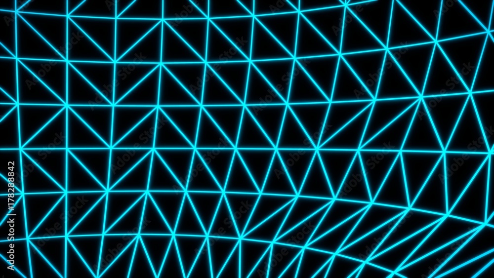 Glowing blue rectangular grid going in a spherical shape. Inside look ...