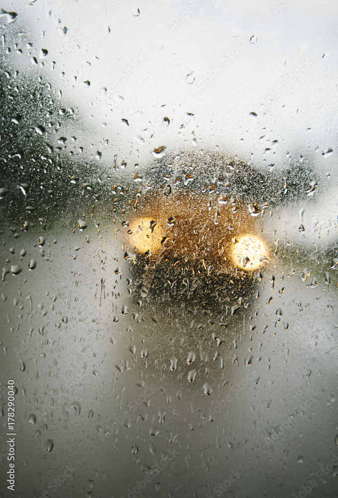 School bus through window on rainy day Stock Photo | Adobe Stock
