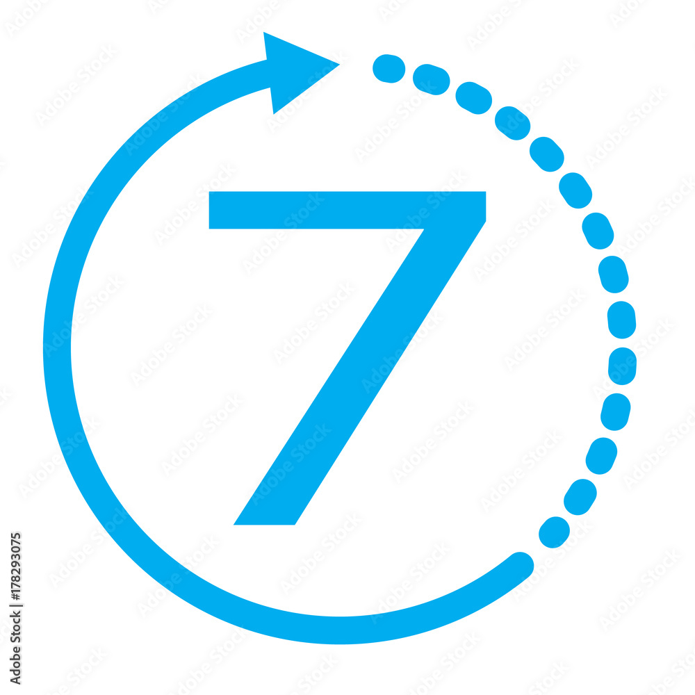 return of goods within 7 days icon. 7 days on white background. blue ...