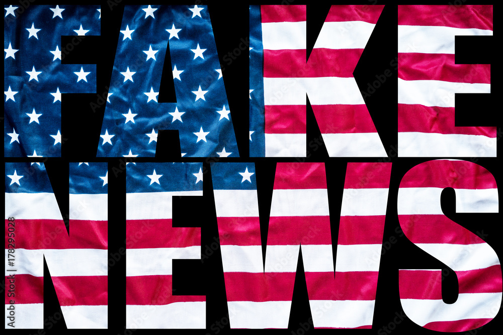 fake news in bold letters with american flag background Stock Photo ...