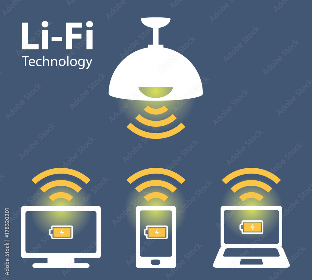 Li-Fi (Light Fidelity, wireless communication technology by LED) icon ...