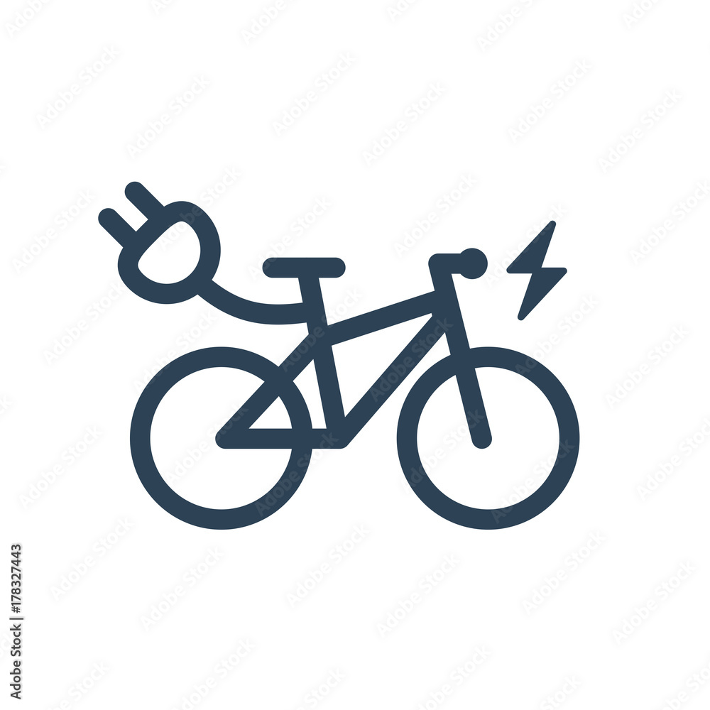 Isolated electric city bike symbol icon on white background. Trekking e ...