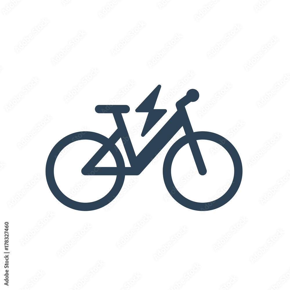 Isolated electric city bike symbol icon on white background. Trekking e ...
