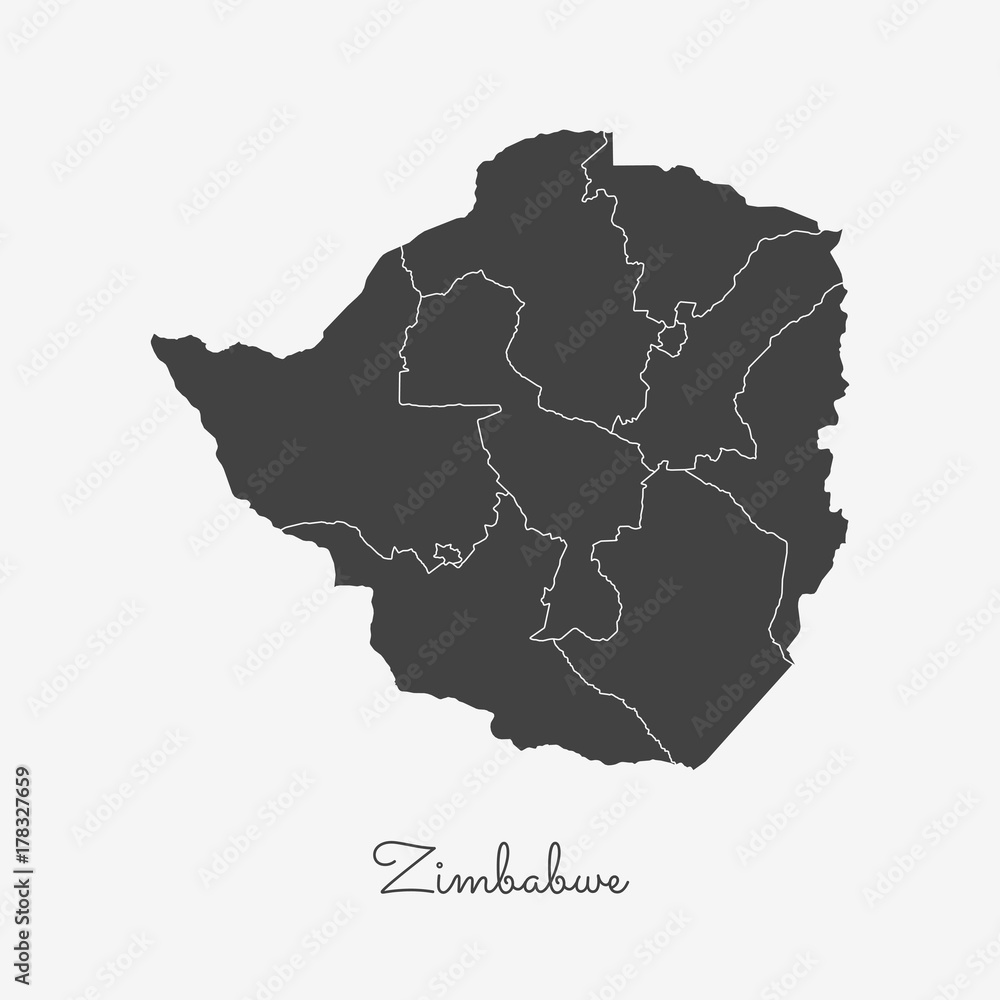 Zimbabwe region map: grey outline on white background. Detailed map of ...