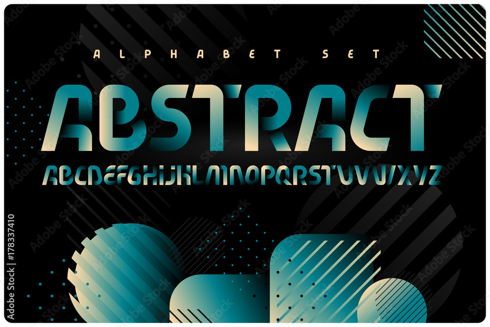 Geometric font with color gradient fill and abstract vector composition ...