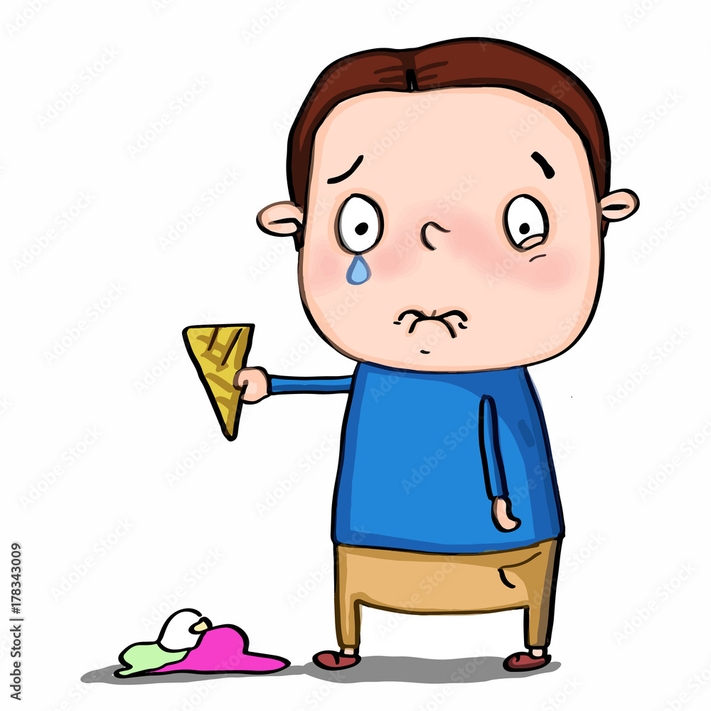 cute child falling in the ice cream and crying Stock Illustration ...
