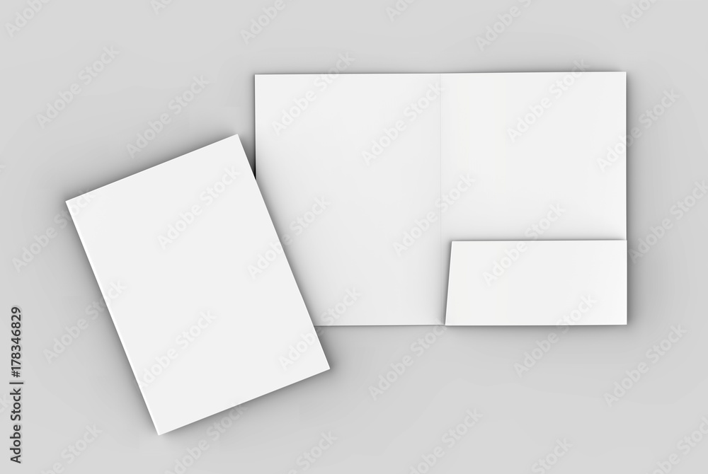 Blank white reinforced A4 single pocket folders on grey background for ...