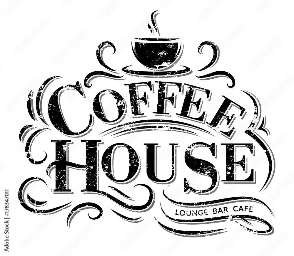 Coffee house Logo with grunge effect. Retro coffee logo. Vector ...
