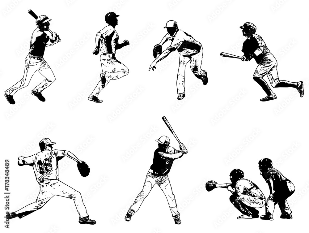 baseball players set - sketch illustration,vector Stock Vector | Adobe ...