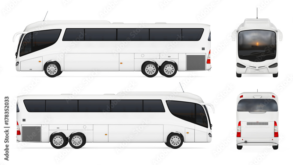 Big White Coach Tour Bus with Blank Surface for Yours Design. 3d ...