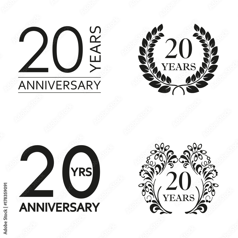 20 years anniversary set. Anniversary icon emblem or label collection ...