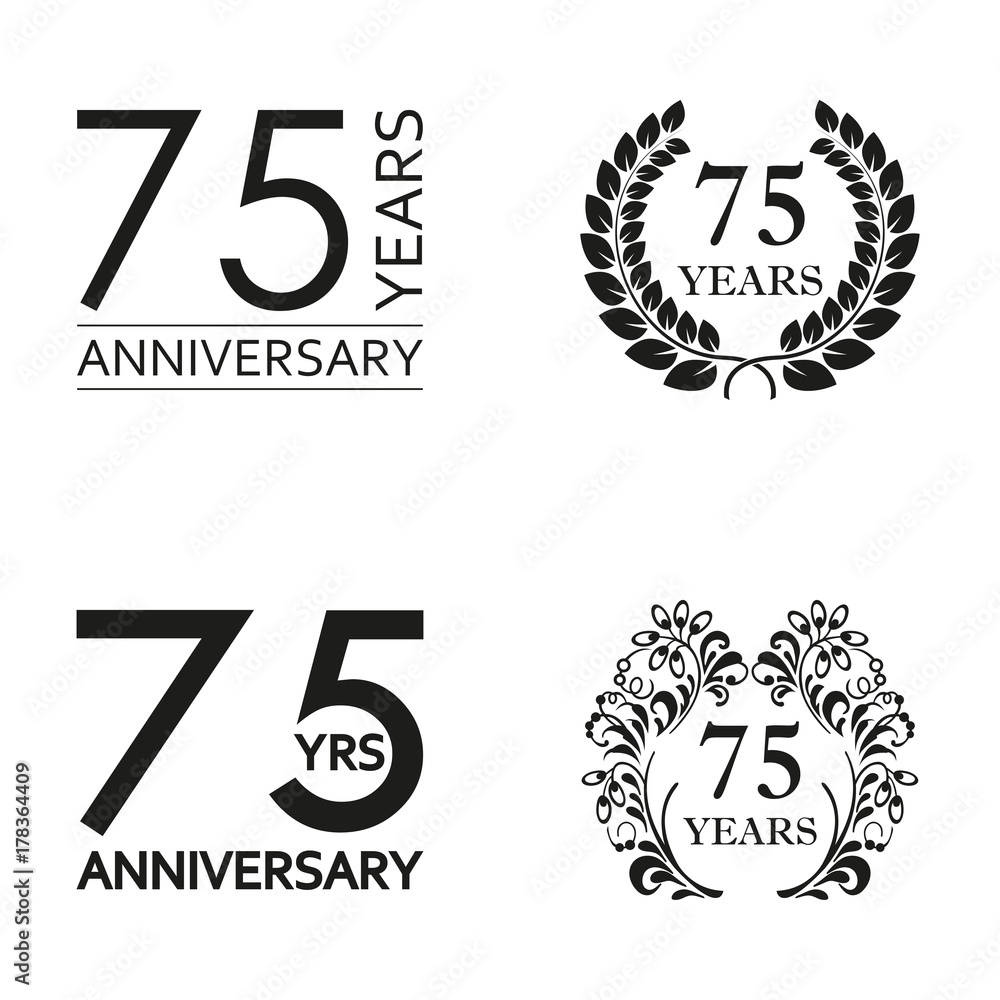 75 years anniversary set. Anniversary icon emblem or label collection ...