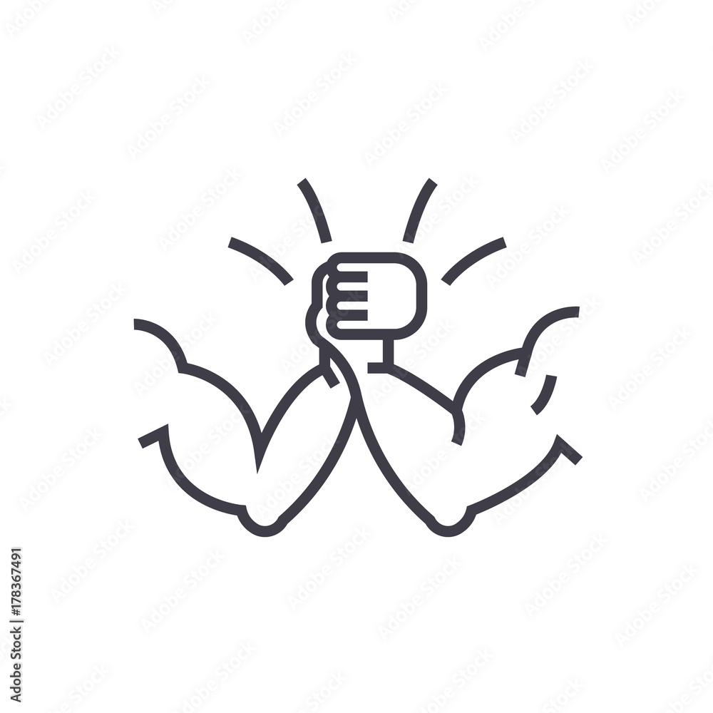 arm wrestling concept vector thin line icon, sign, symbol, illustration ...