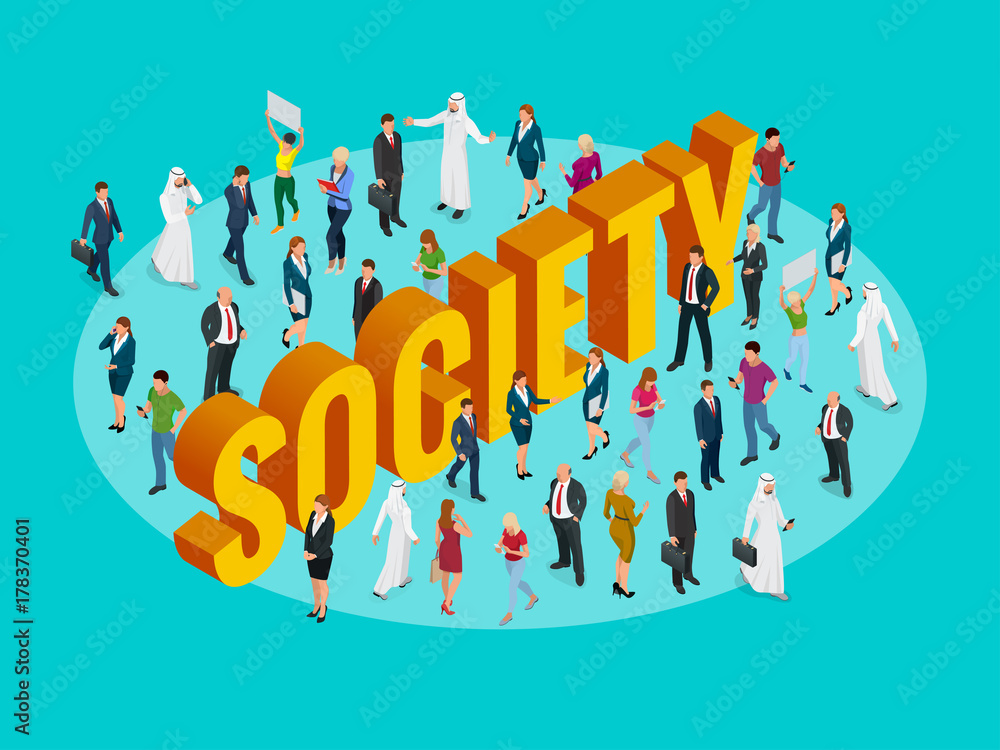 Society isometric background with people of different occupations ...